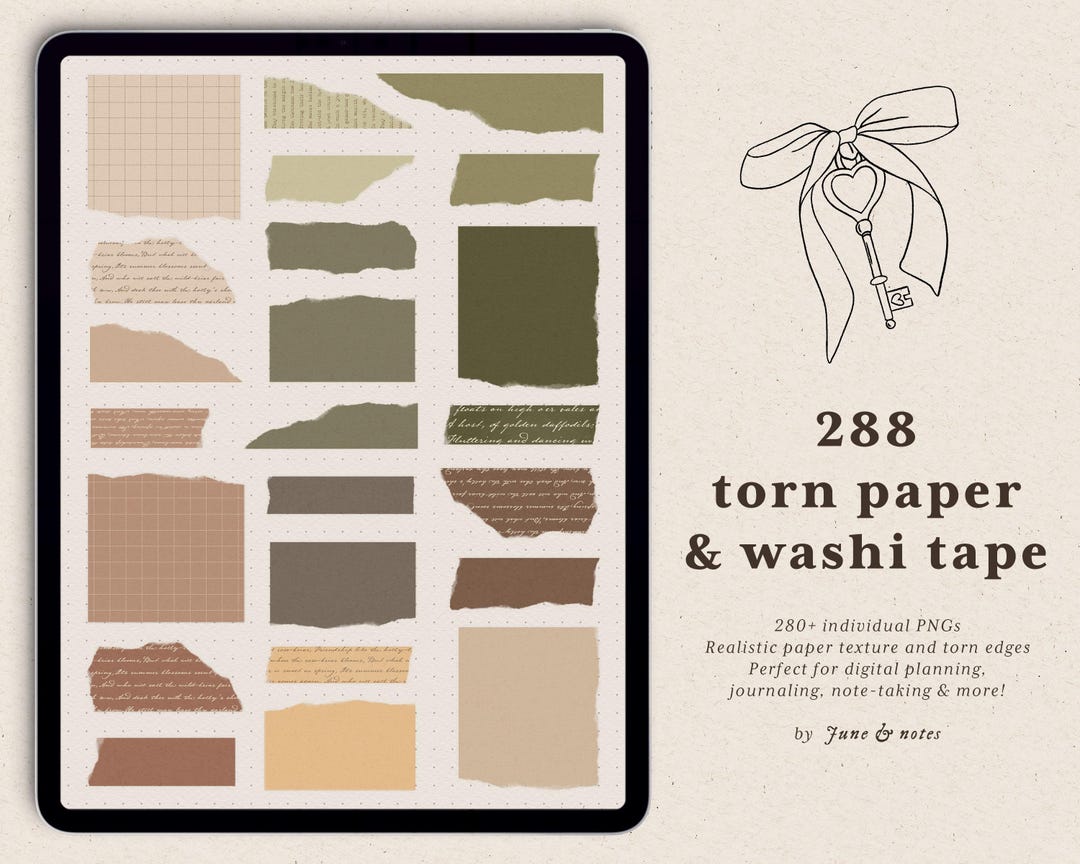 Torn Paper Digital Stickers: Washi Tape, Sticky Notes, Planner, Journal (288 PNG, Pre-cropped ...
