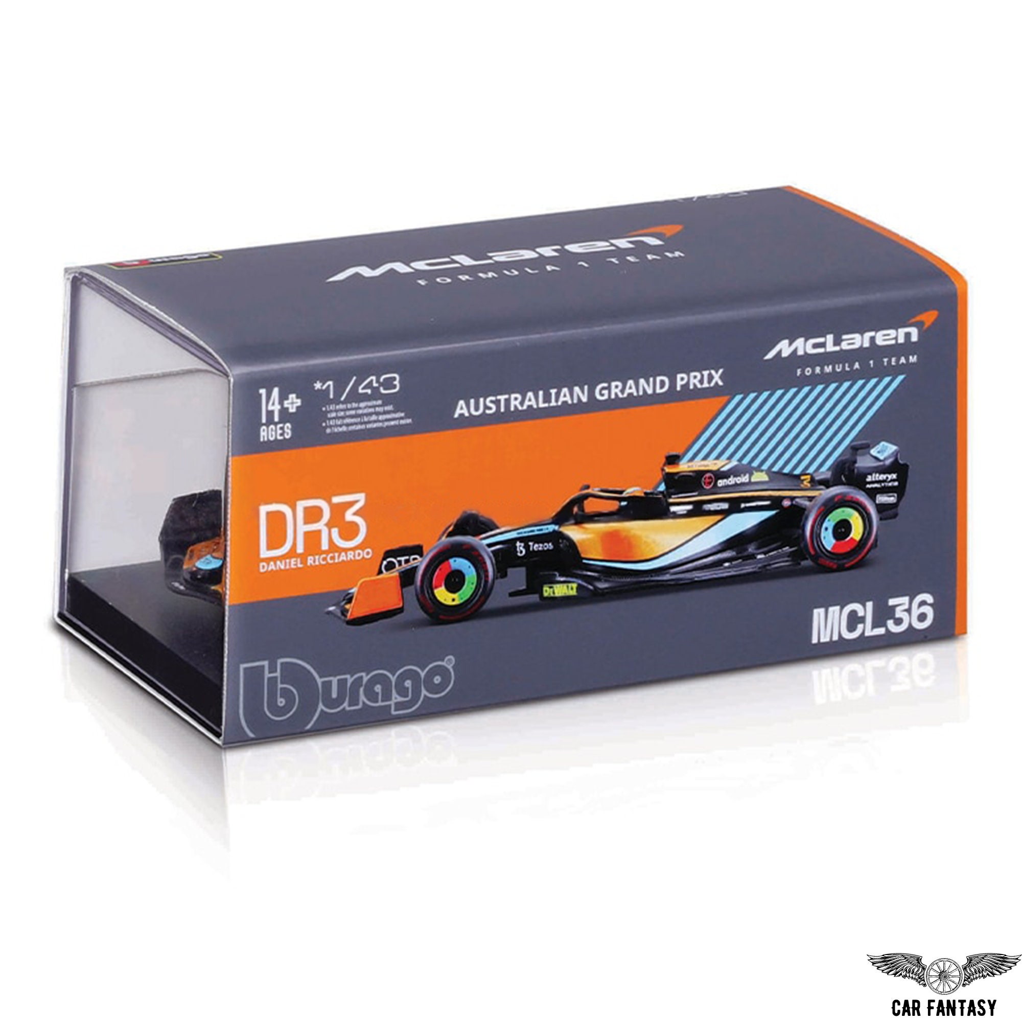 2022 Daniel Ricciardo Mclaren MCL36 F1 Car Model 1/43 Size (burago ...