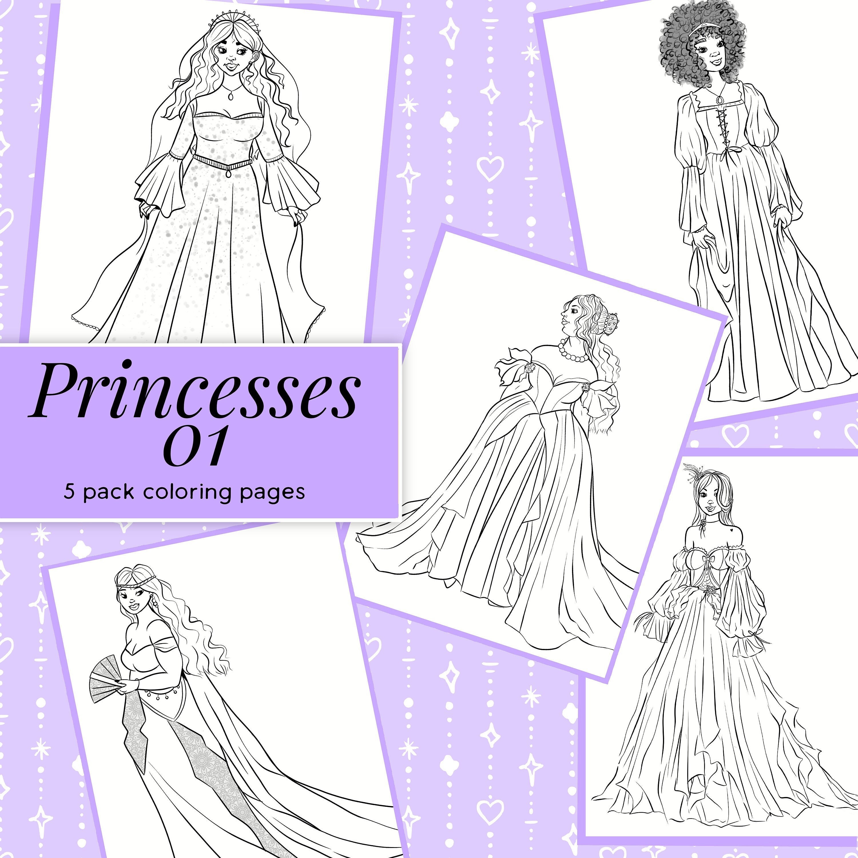 Princesses 01 - Coloring Pages - Set of 5 Printable Coloring Pages ...