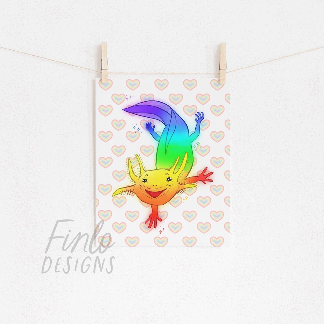 Bubbles the Axolotl, Rainbow Pride Edition | Art Print | Amphibian Art ...