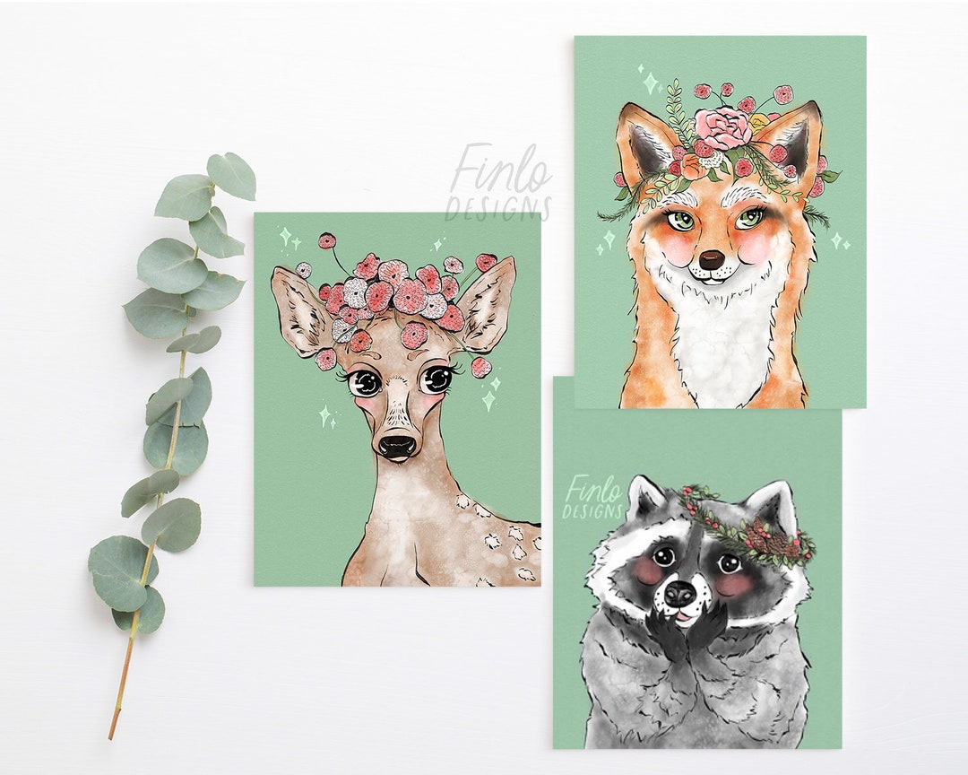 Forest Friends Trio Greeting Card Bundle, A2, Blank | Set of Three ...