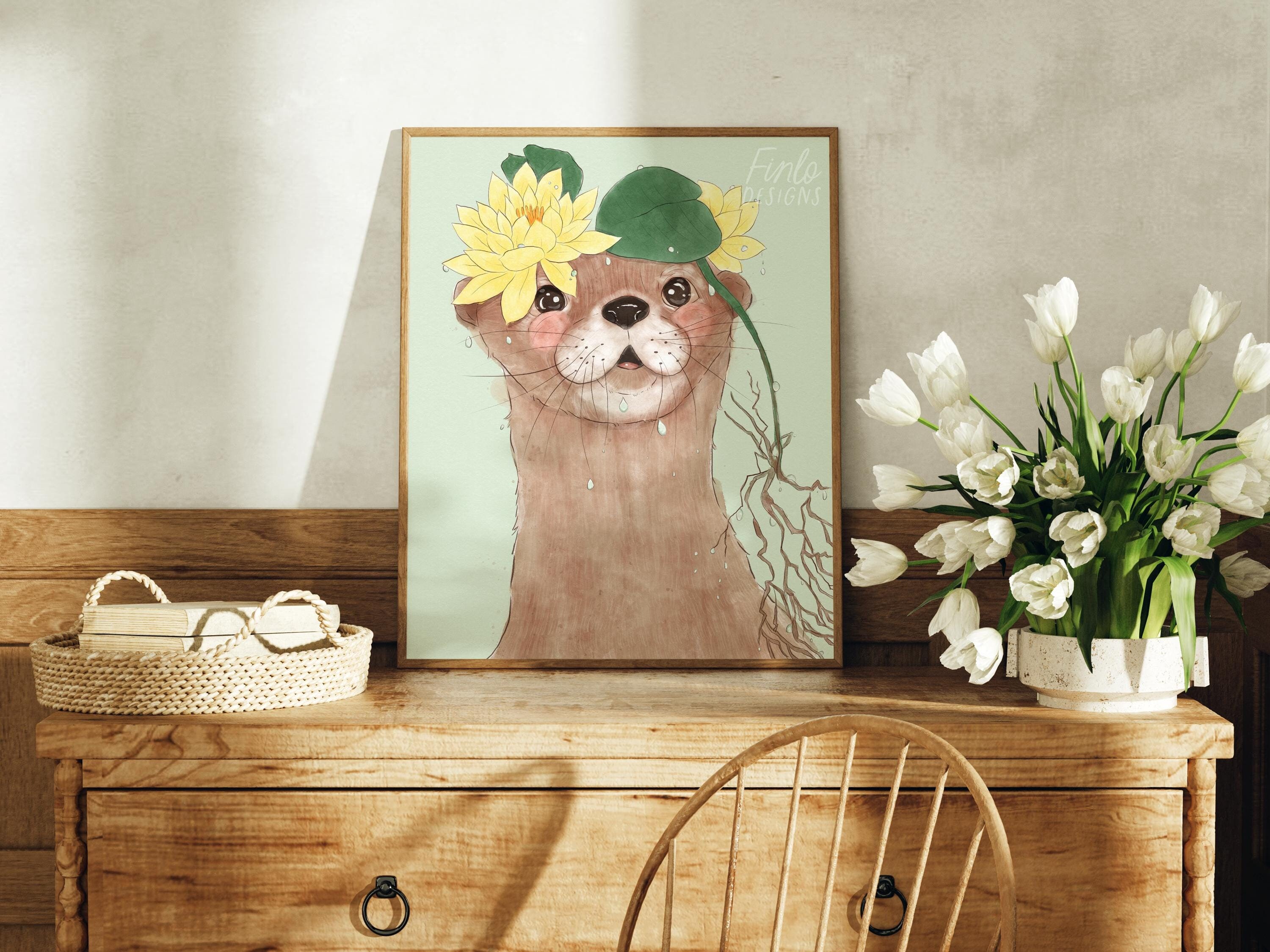 Pebbles the Otter | Art Print | Cute Décor for Otter Lovers ...