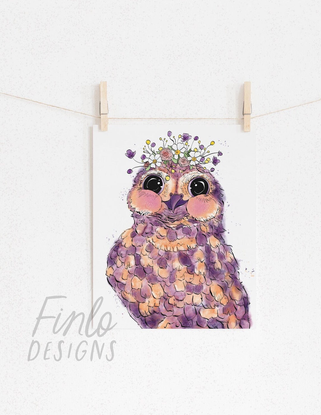 Poppy the Owl, Purple Edition | Owl Wall Art | Watercolor Animals ...