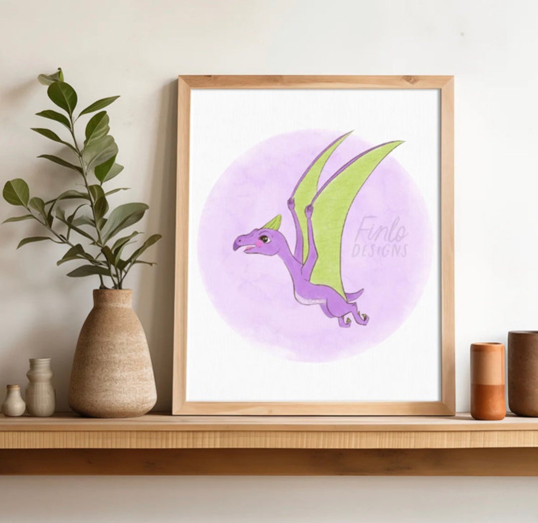 Taro the Pterodactyl | Dinosaur Art Print | Cute Dino Wall Art ...