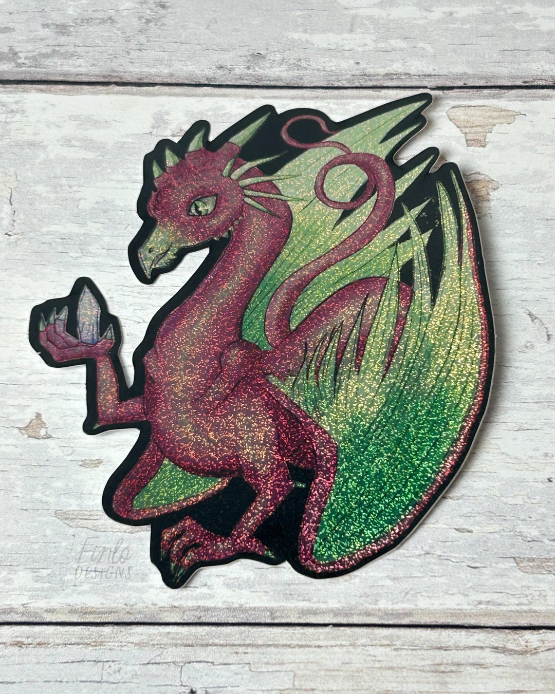Specialty Glitter Wyvern Sticker | 3x4” Laminated Vinyl Decal ...