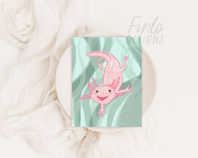 Axolotl Greeting Cards, A2, Blank | Handmade Cards for Axolotl Lovers ...