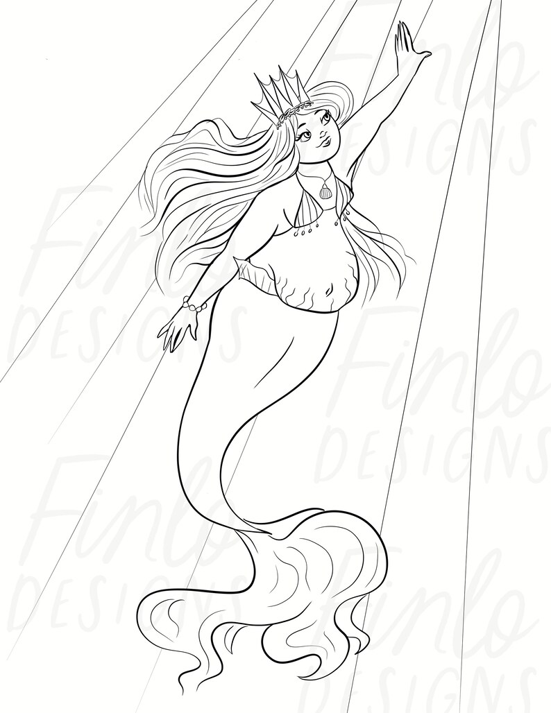 Beautiful Fat Mermaids Coloring Pages Set of 5 Printable Coloring Pages ...