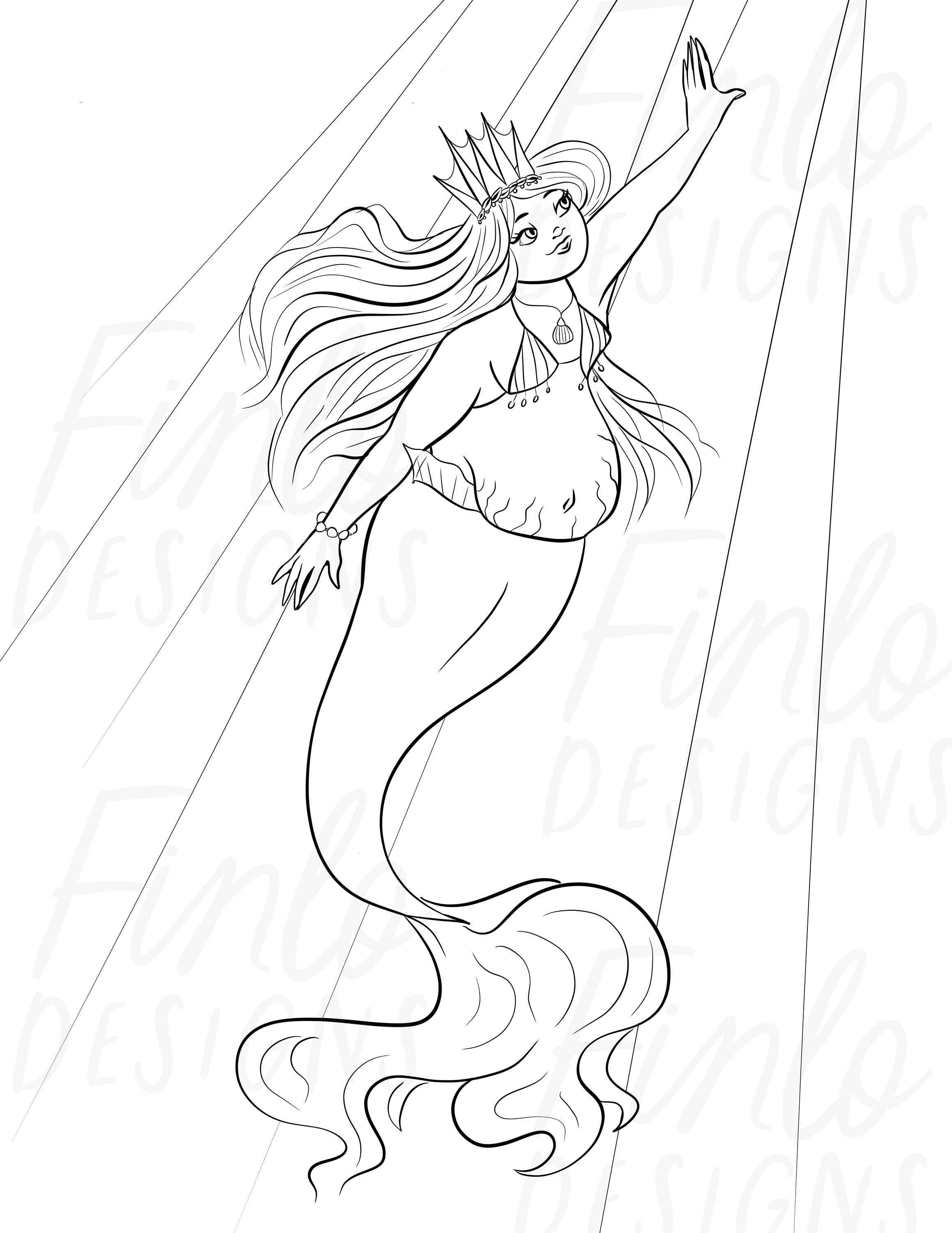 Beautiful Fat Mermaids Coloring Pages Set of 5 Printable Coloring Pages ...