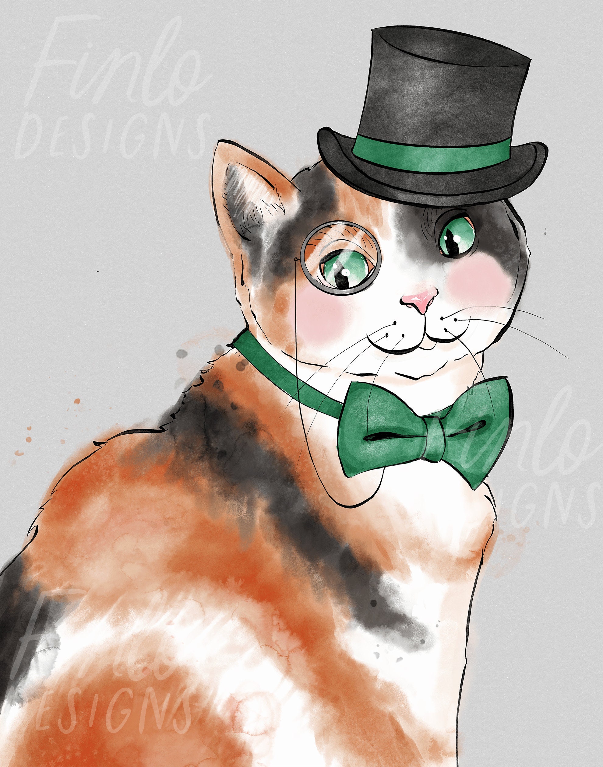 Patches the Calico Cat Cute Cat Wall Art Watercolor - Etsy