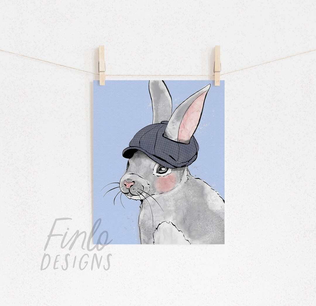 Boy Bunny 01 basil Cute Bunny Wall Art Watercolor Animals Childrens ...