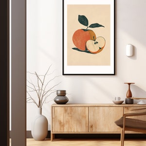 Boho Apple Minimalist Sketch - Chic Decor Wall Art - Unique Fruit ...