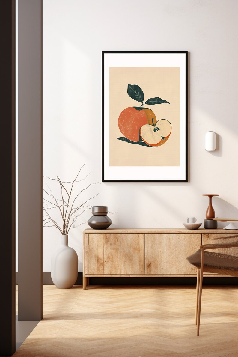 Boho Apple Minimalist Sketch - Chic Decor Wall Art - Unique Fruit ...
