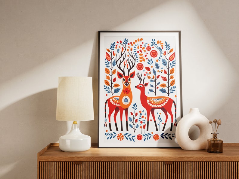 Scandinavian Folk Art Deer Motifs - Ethnic Design Nordic Wall Decor ...