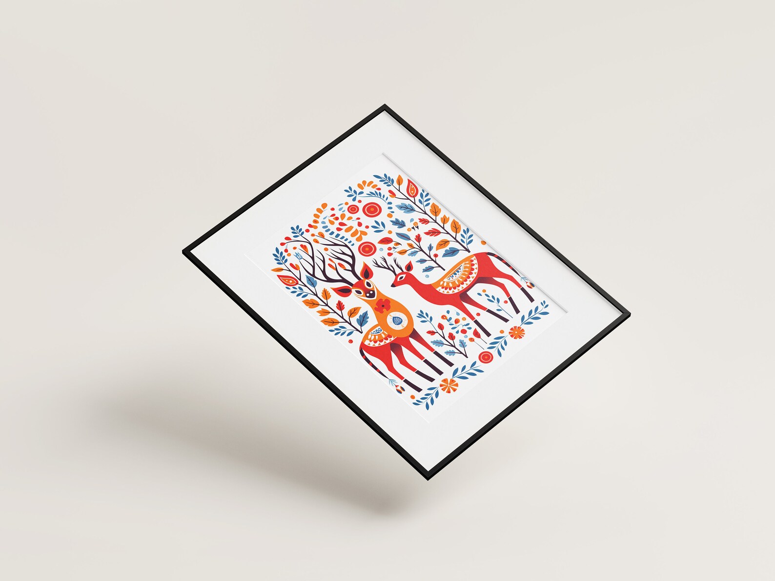 Scandinavian Folk Art Deer Motifs - Ethnic Design Nordic Wall Decor ...