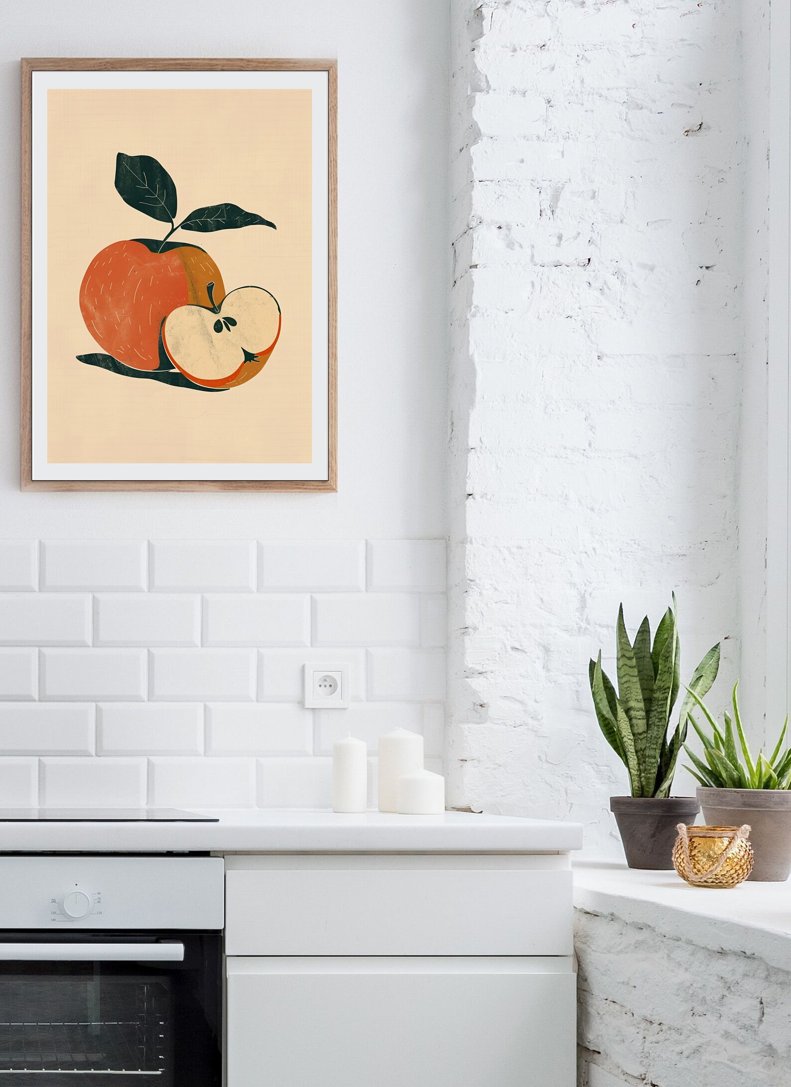 Boho Apple Minimalist Sketch - Chic Decor Wall Art - Unique Fruit ...