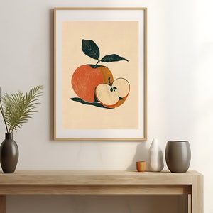 Boho Apple Minimalist Sketch - Chic Decor Wall Art - Unique Fruit ...