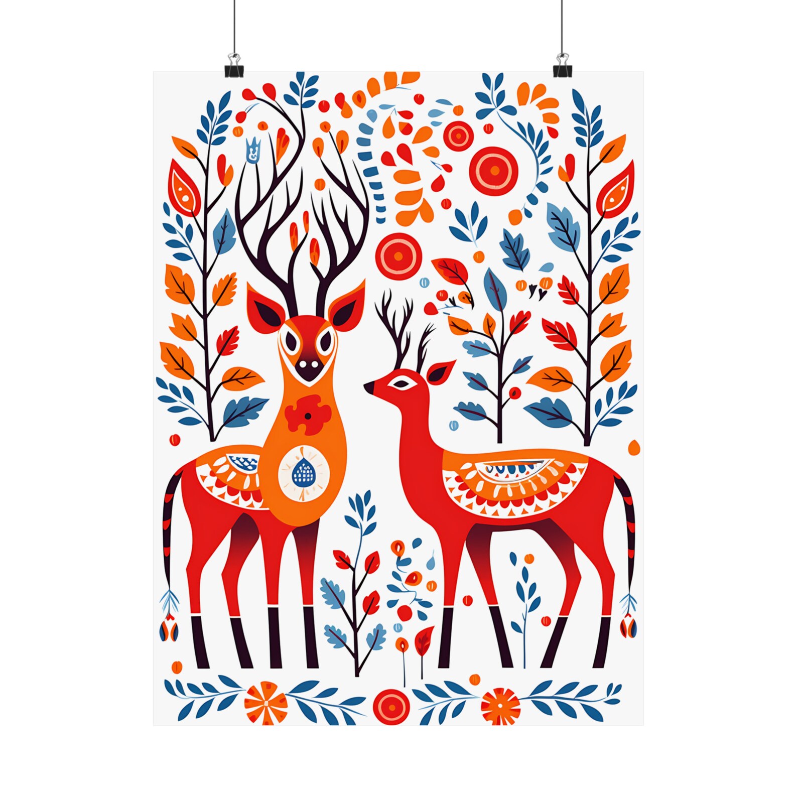 Scandinavian Folk Art Deer Motifs - Ethnic Design Nordic Wall Decor ...