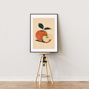 Boho Apple Minimalist Sketch - Chic Decor Wall Art - Unique Fruit ...