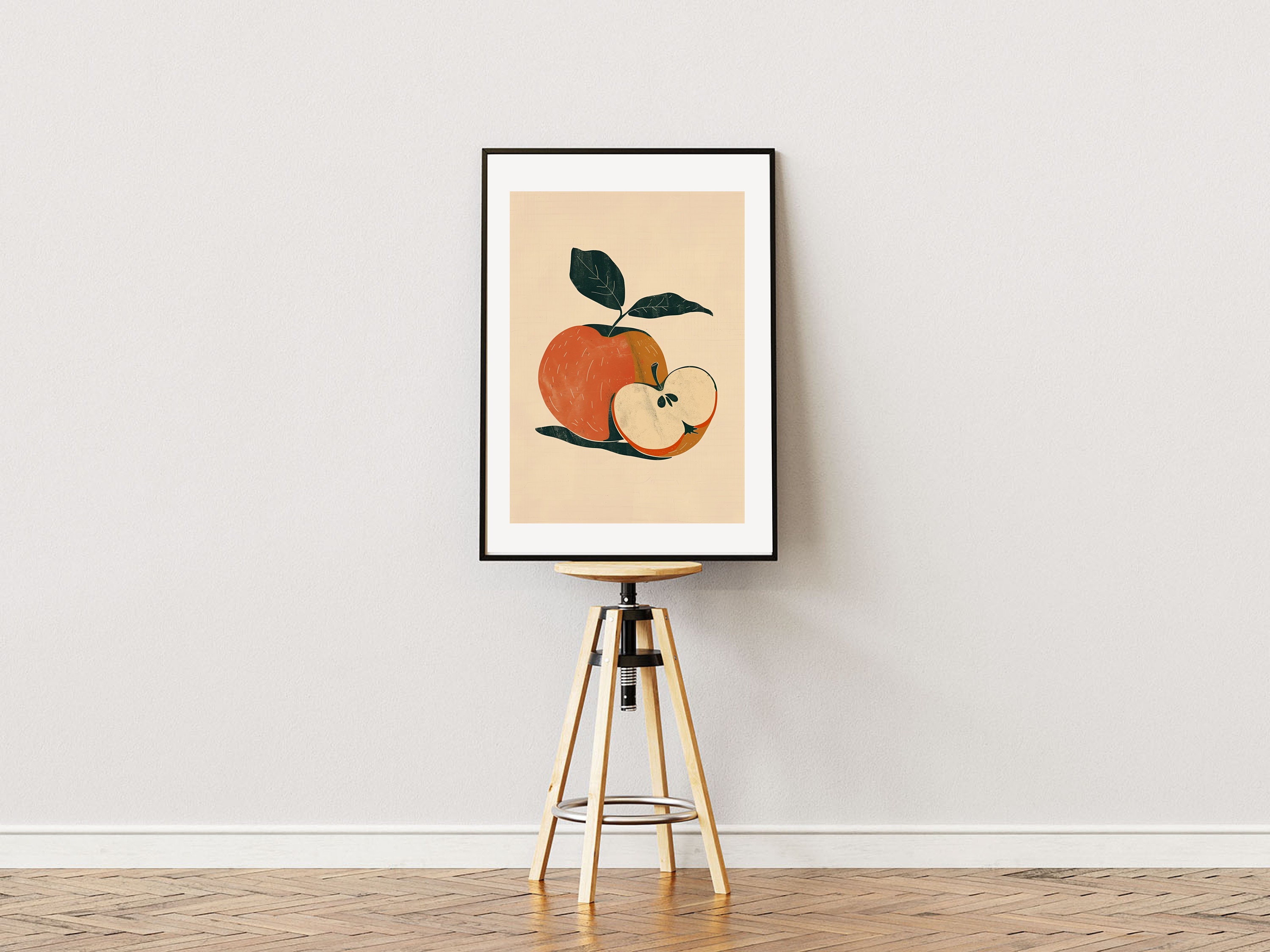 Boho Apple Minimalist Sketch Chic Decor Wall Art Unique Fruit ...
