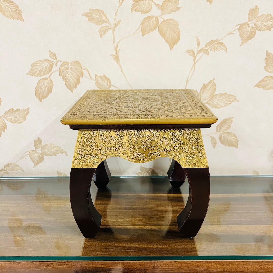 Indian Handmade Wooden Brass Stool, Sitting Bajot, Decorative Stool ...