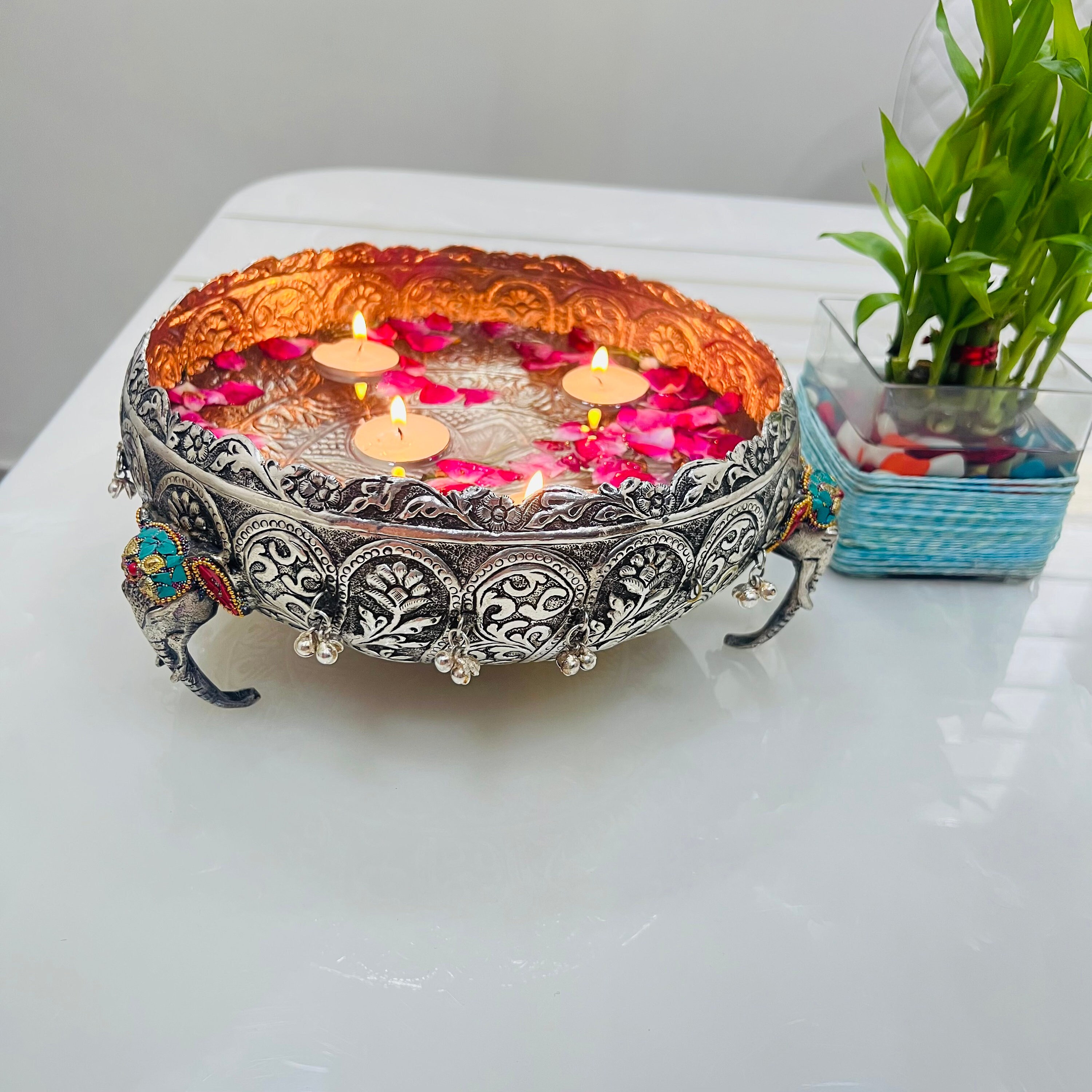 German Silver Elephant Urli Bowl, Urli Decorative Bowl, Traditional ...