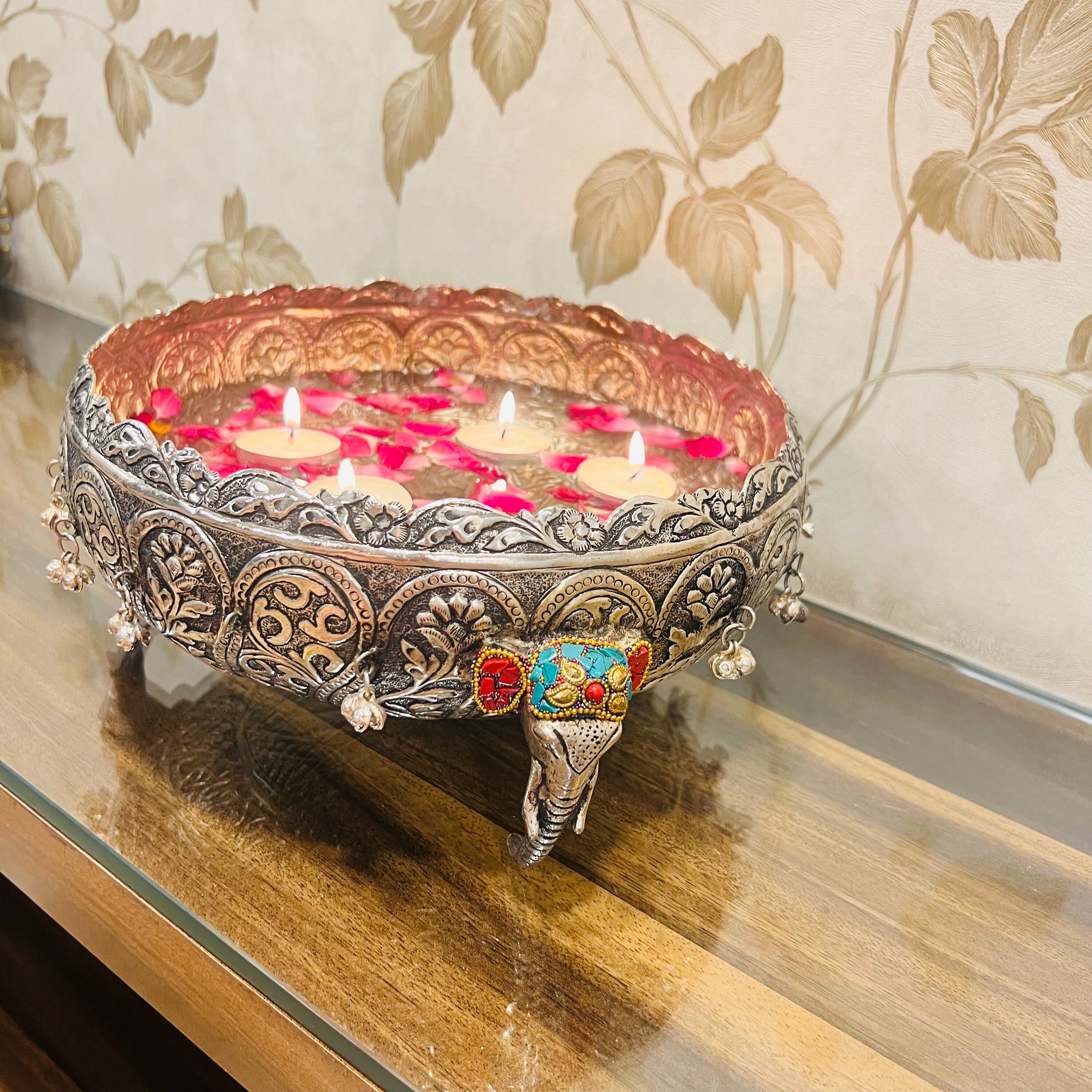 German Silver Elephant Urli Bowl, Urli Decorative Bowl, Traditional ...