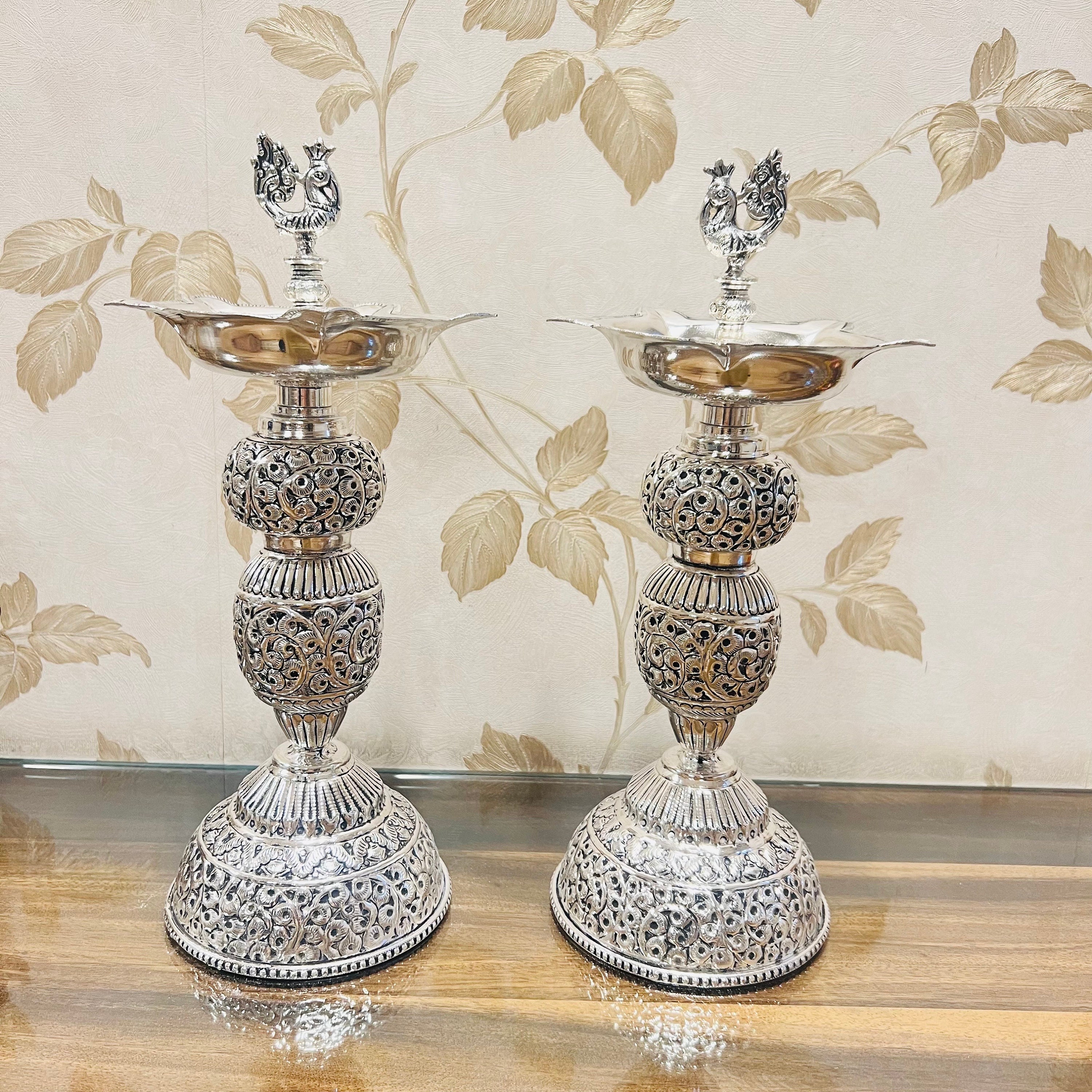 German Silver Peacock Samai, Set of 2 Samai Diya, Kutthu Vilakku Oil ...