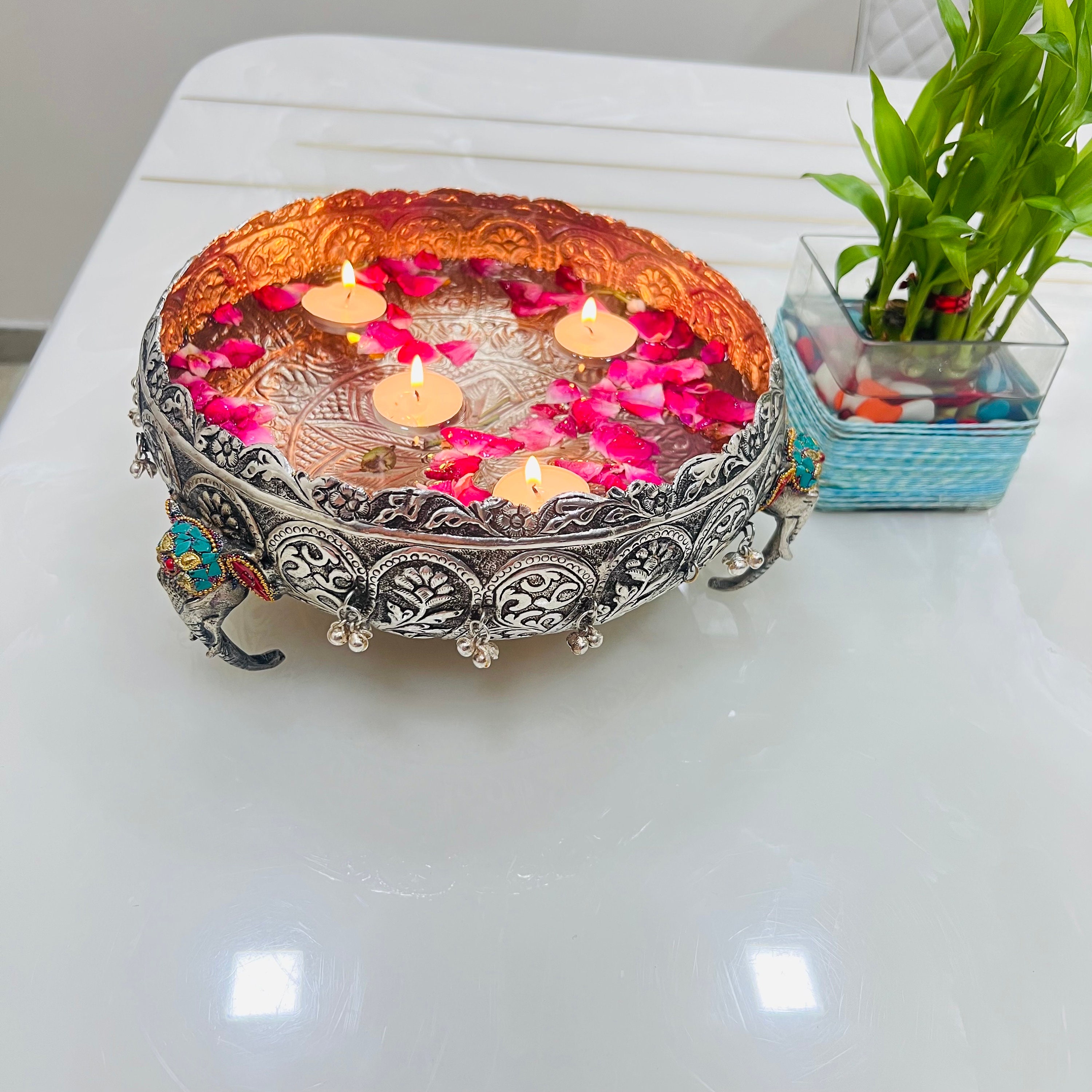 German Silver Elephant Urli Bowl, Urli Decorative Bowl, Traditional ...