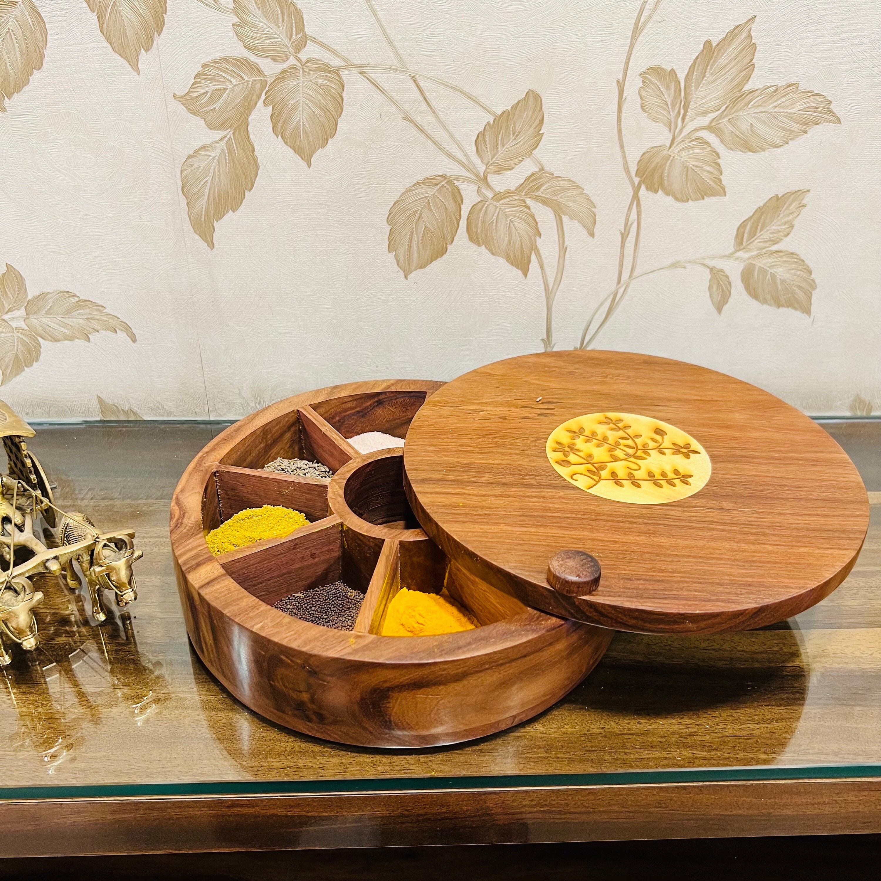 Handmade Sheesham Wood Spice Box, Masala Box for Kitchen, Spice ...