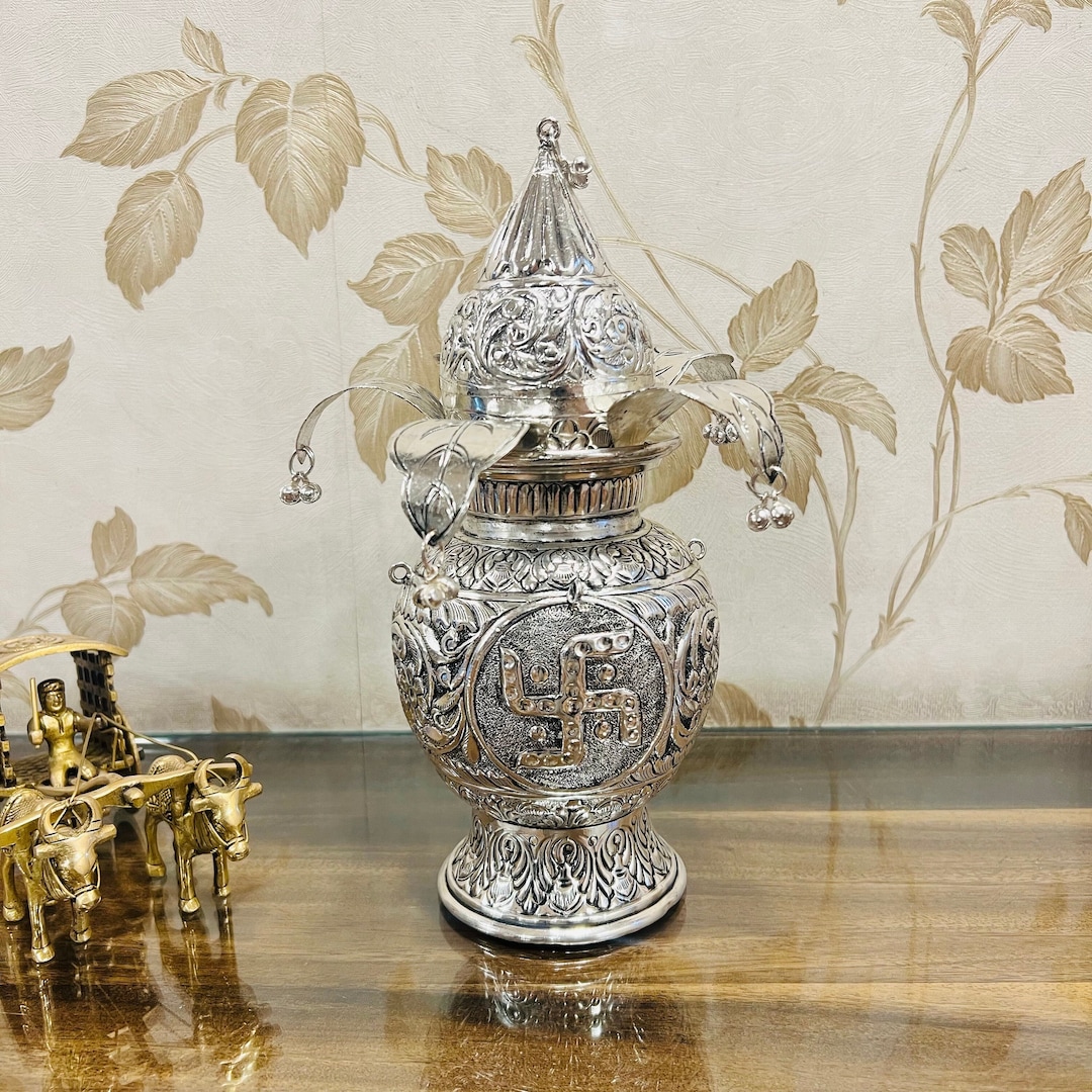 Ashtalaxmi German Silver Puja Kalash: Indian Temple Decor - Etsy