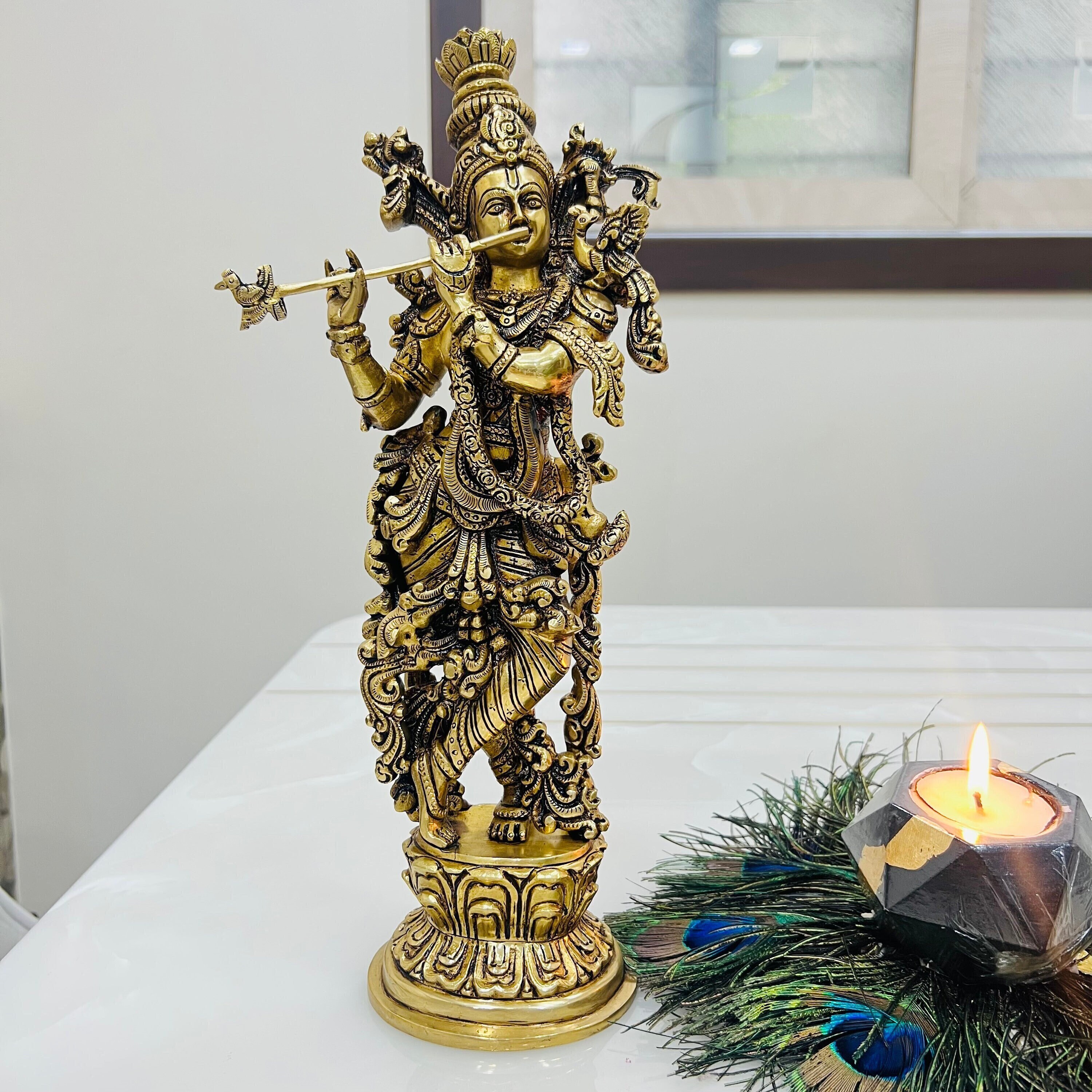 Brass Krishna Statue, Krishna Statue for Home Decor, Corner Table Decor ...