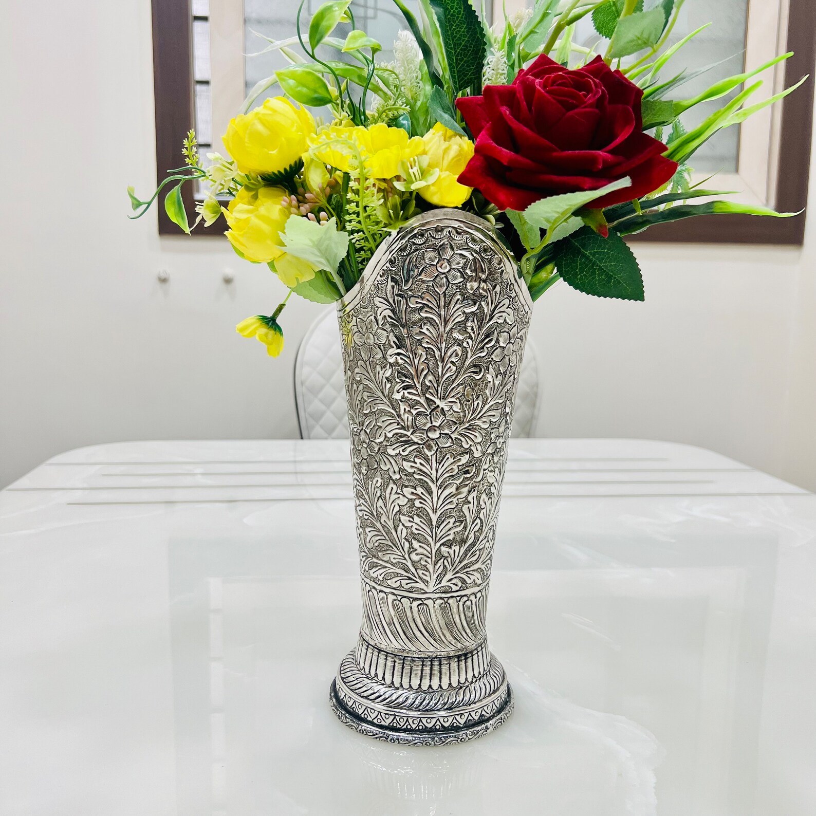 German Silver Large Flower Vase, Tabletop, Centerpiece, Decorative ...