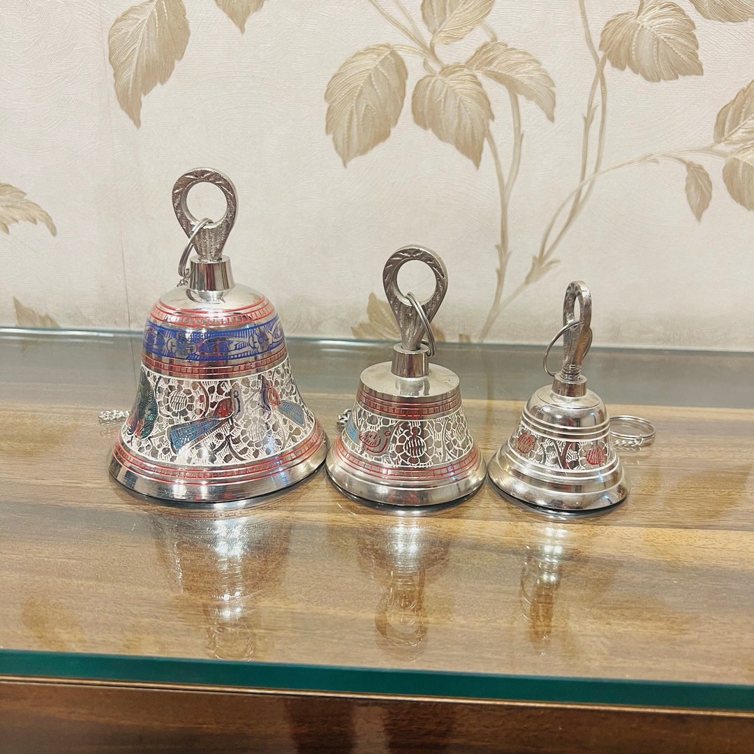 Traditional Brass Hanging Bell With Chain, Bell for Home Temple, Door ...