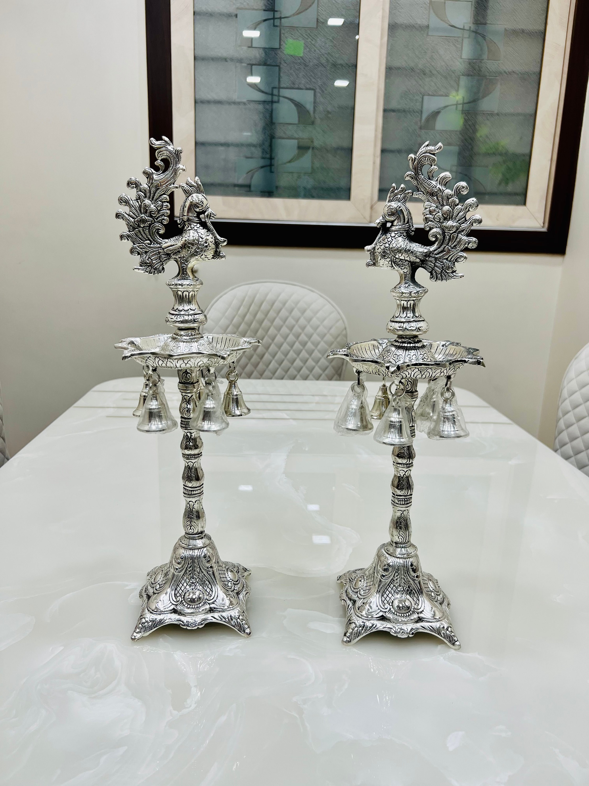 Buy BIG SALE German Silver Peacock Samai, Lamp for Temple, Oil Wick ...
