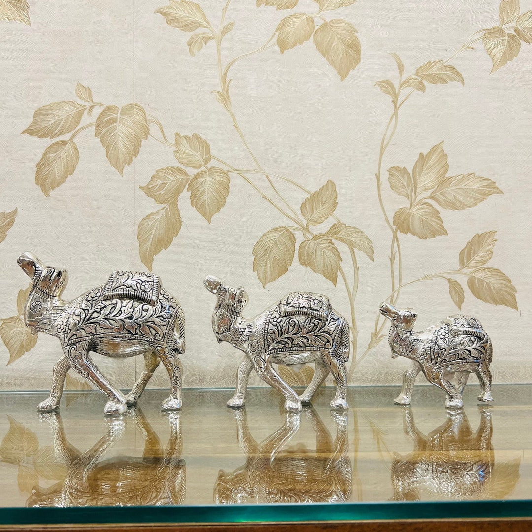 German Silver Camel Set, Camel Figurines for Desk Decor, Islamic ...