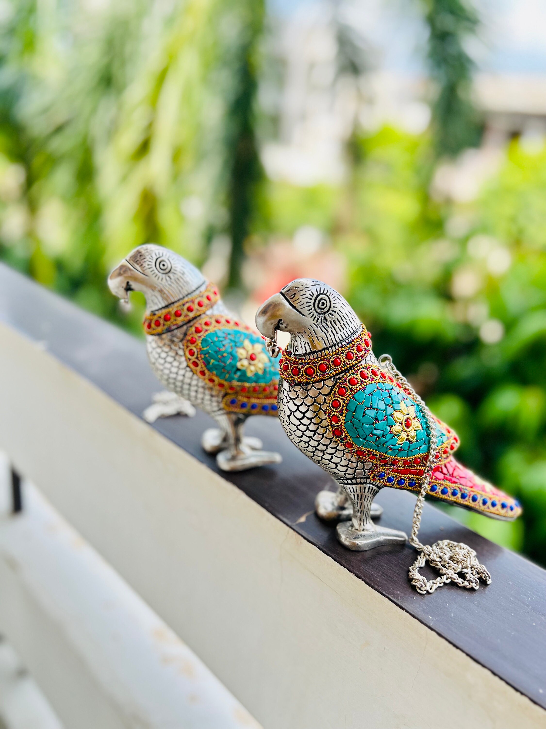 German Silver Parrot Figurines: Stone Inlay Home Decor - Etsy
