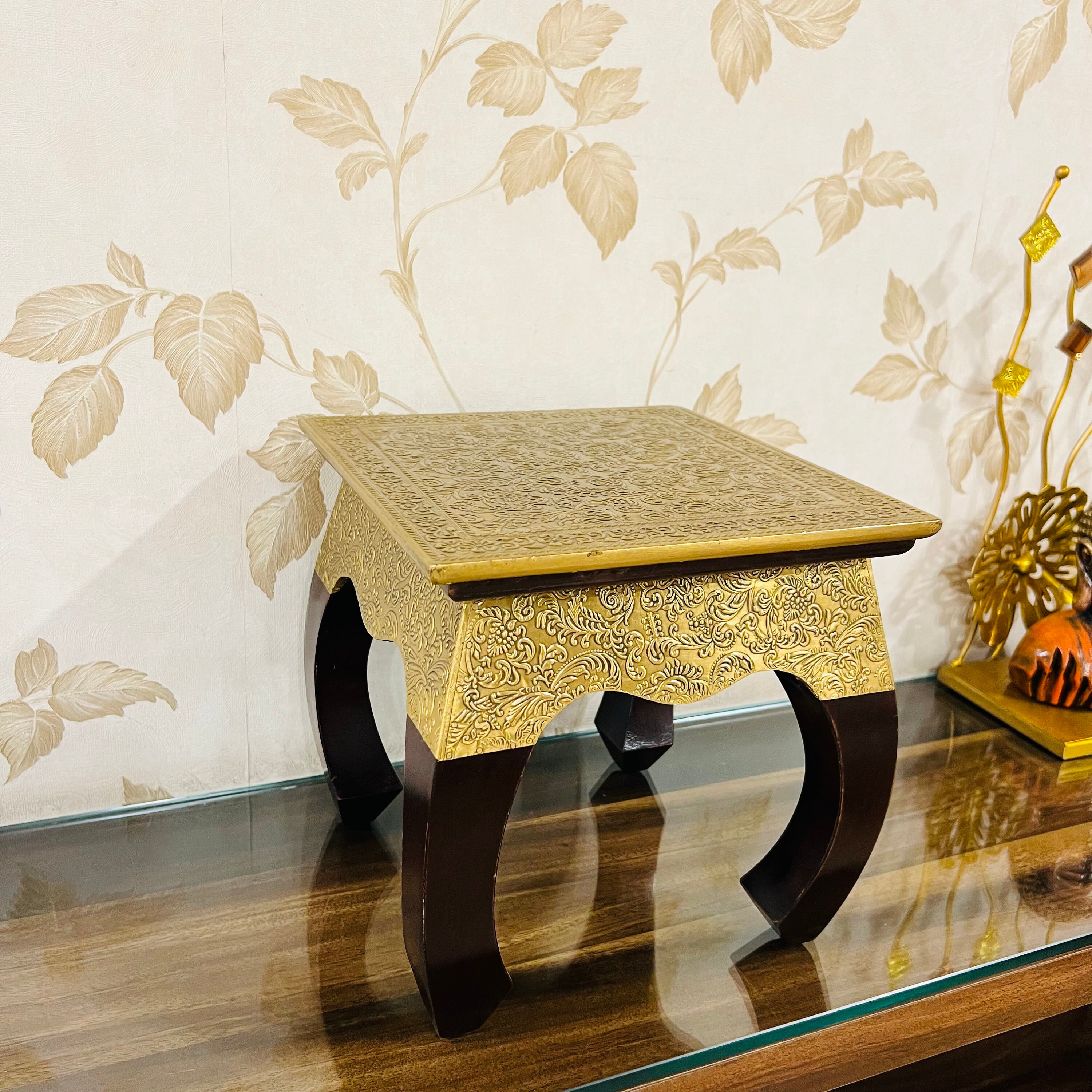 Indian Handmade Wooden Brass Stool Sitting Bajot Decorative - Etsy