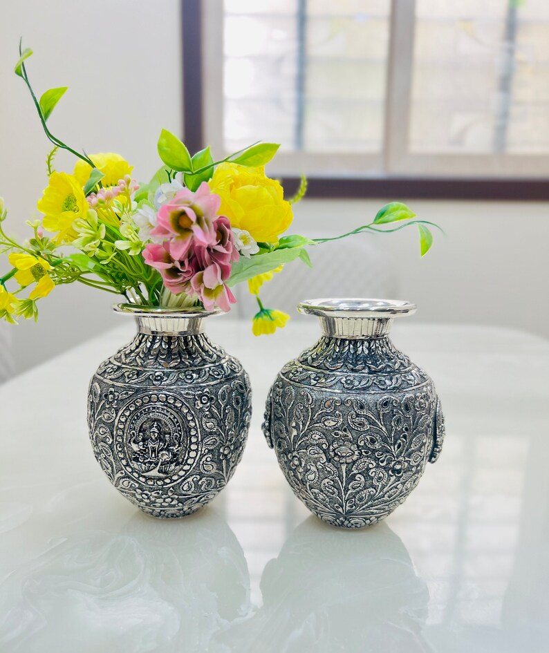 German Silver Lakshmi Ji Flower Vase: Hindu Pooja Decor, 7 Inch - Etsy
