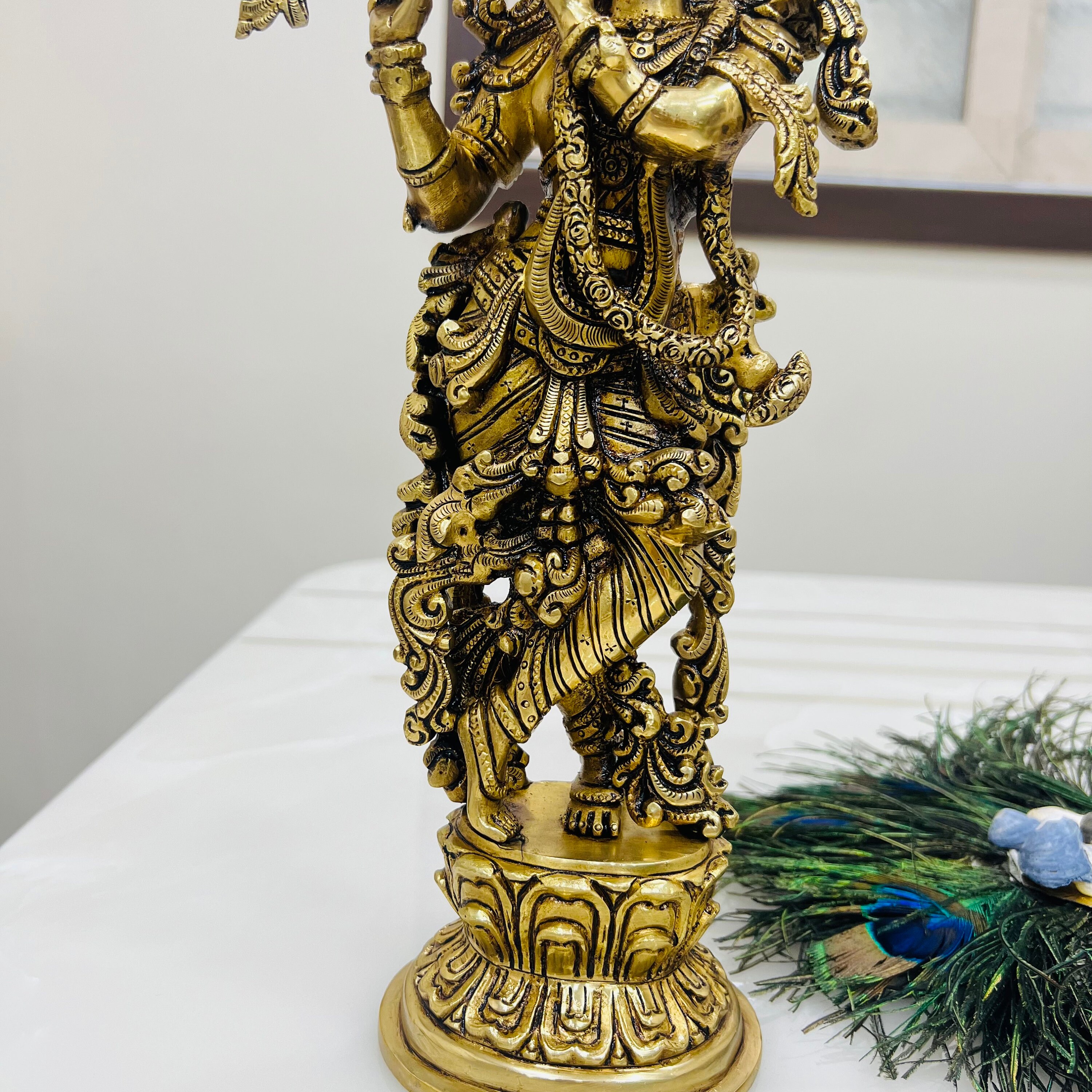 Brass Krishna Statue, Krishna Statue for Home Decor, Corner Table Decor ...
