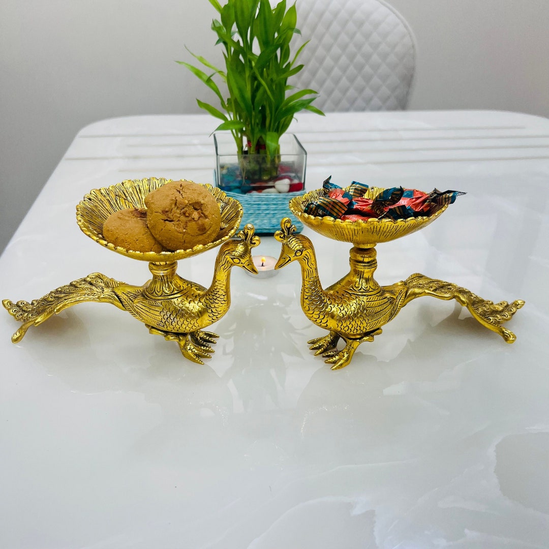 Set of 2 Golden Peacock Serving Platter, Entryway, Centerpiece for ...