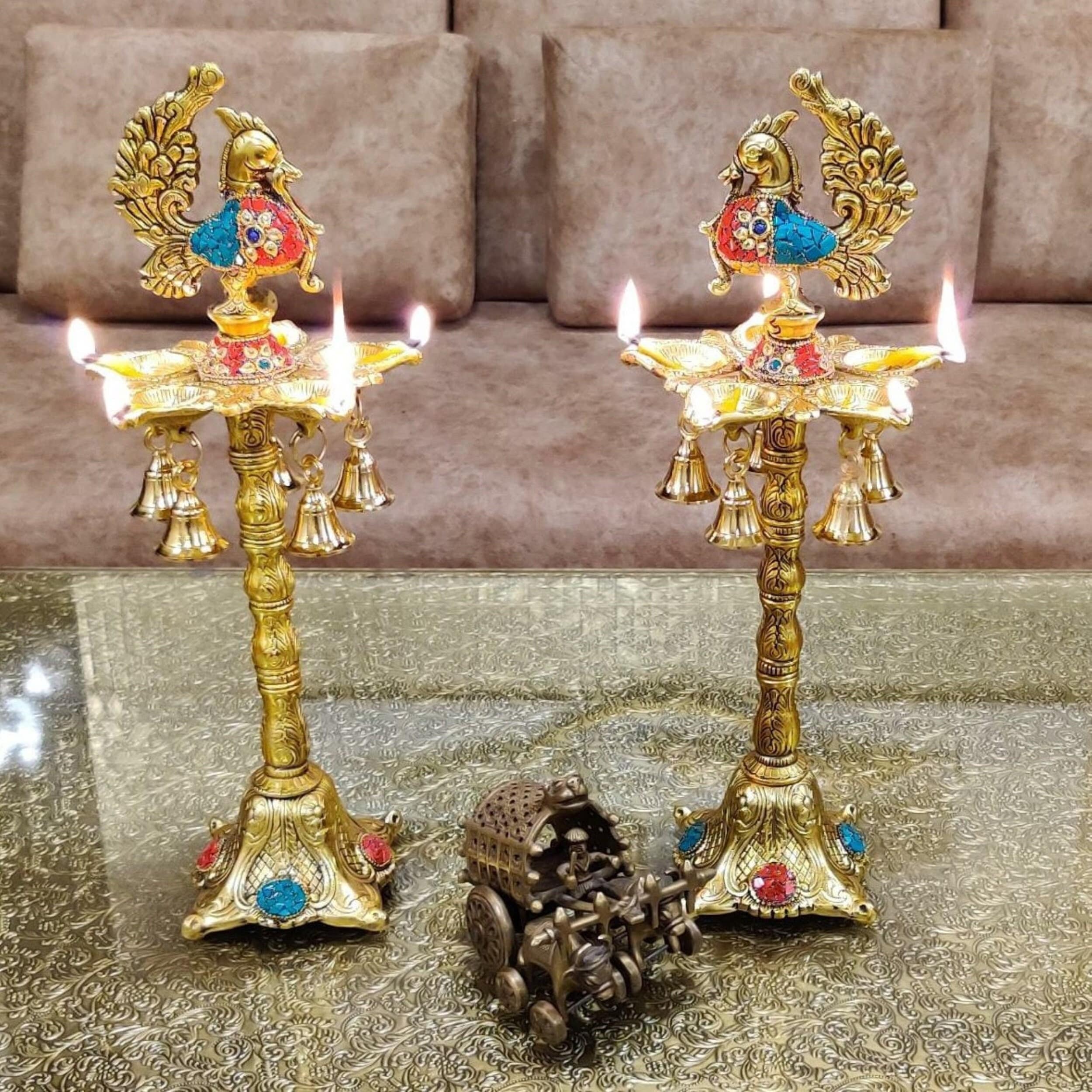 Set of 2 German Silver Samai ,deepak Yellow Antique Finish Unique ...