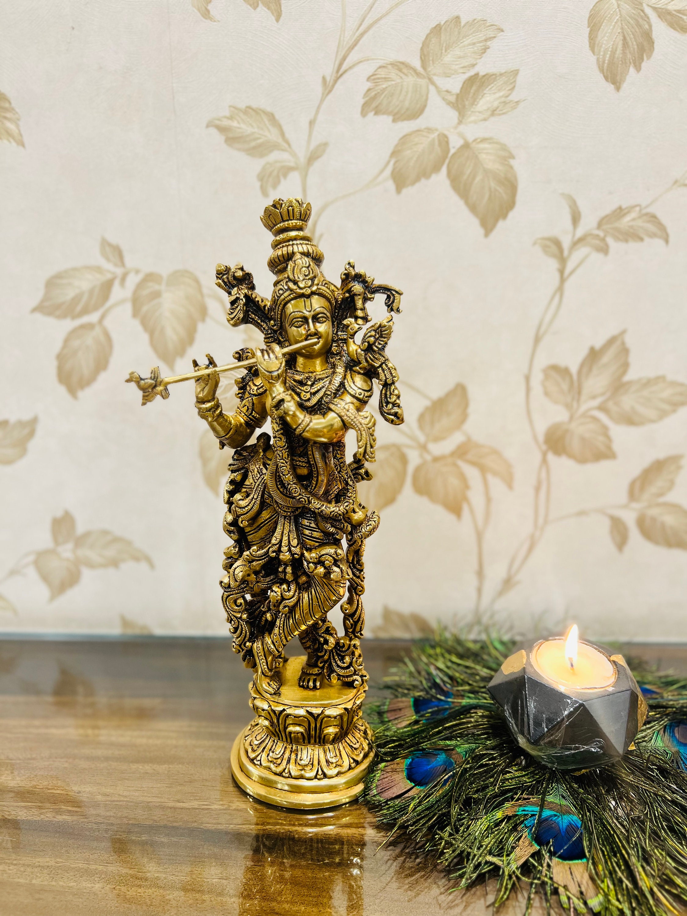 Brass Krishna Statue, Krishna Statue for Home Decor, Corner Table Decor ...