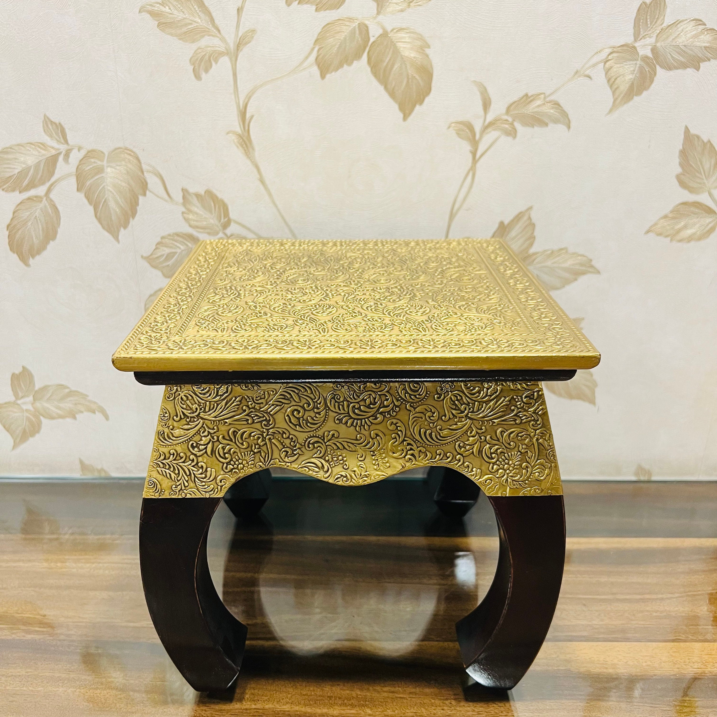 Indian Handmade Wooden Brass Stool Sitting Bajot Decorative - Etsy