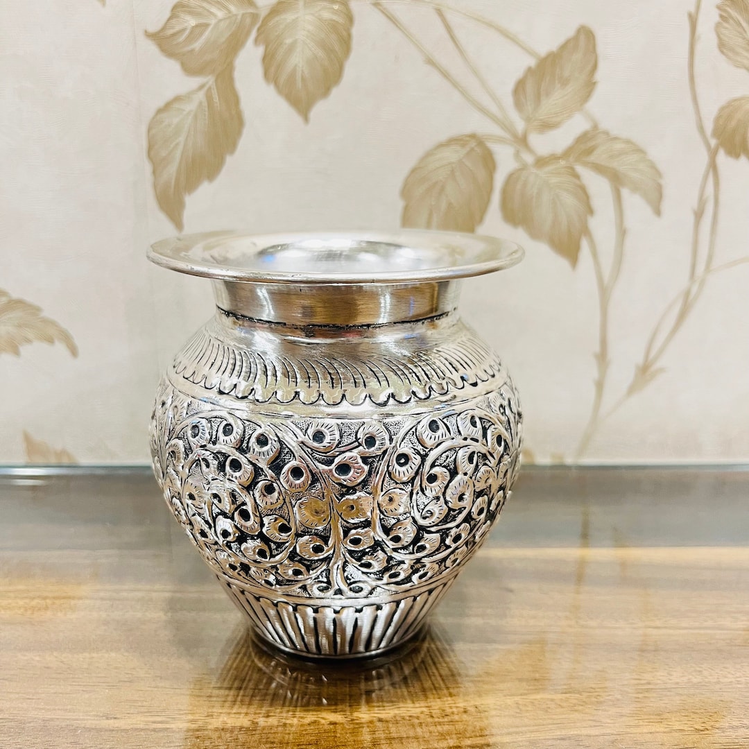 German Silver Kalash Lota, Pooja Item, Silver Kalash, Temple Decor ...