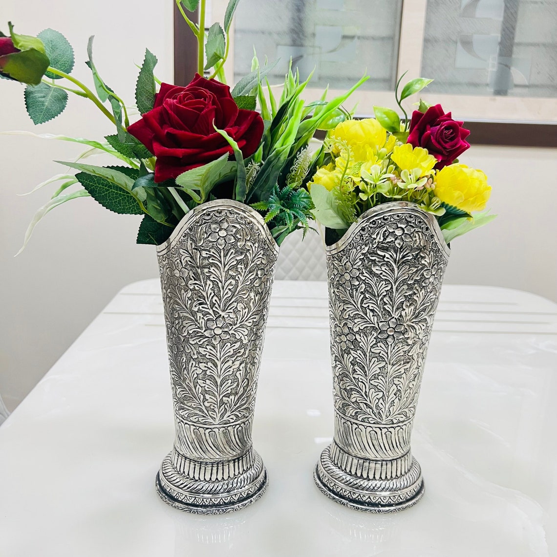 German Silver Large Flower Vase, Tabletop, Centerpiece, Decorative ...