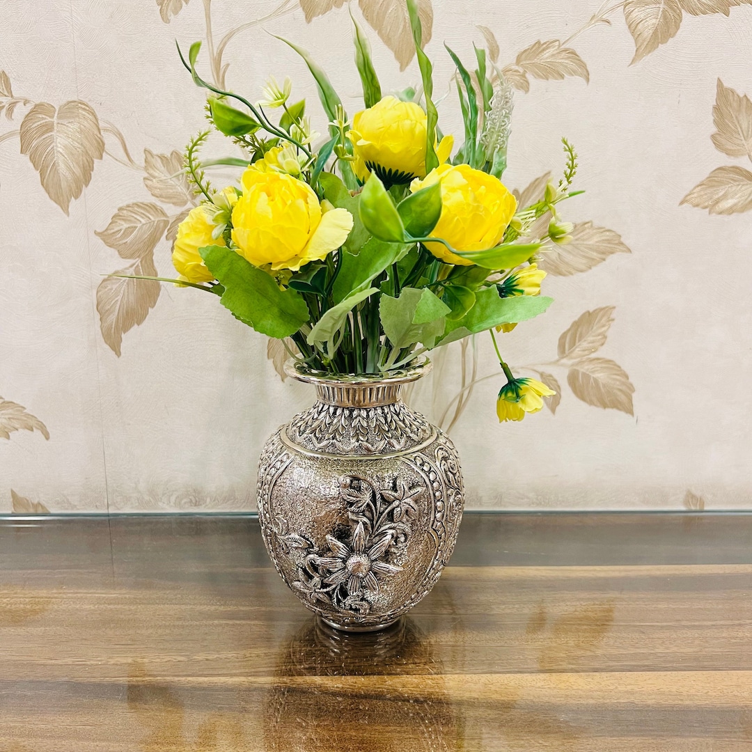 German Silver Flower Vase, Metal Vase, Decorative Flower Vase, Flower ...