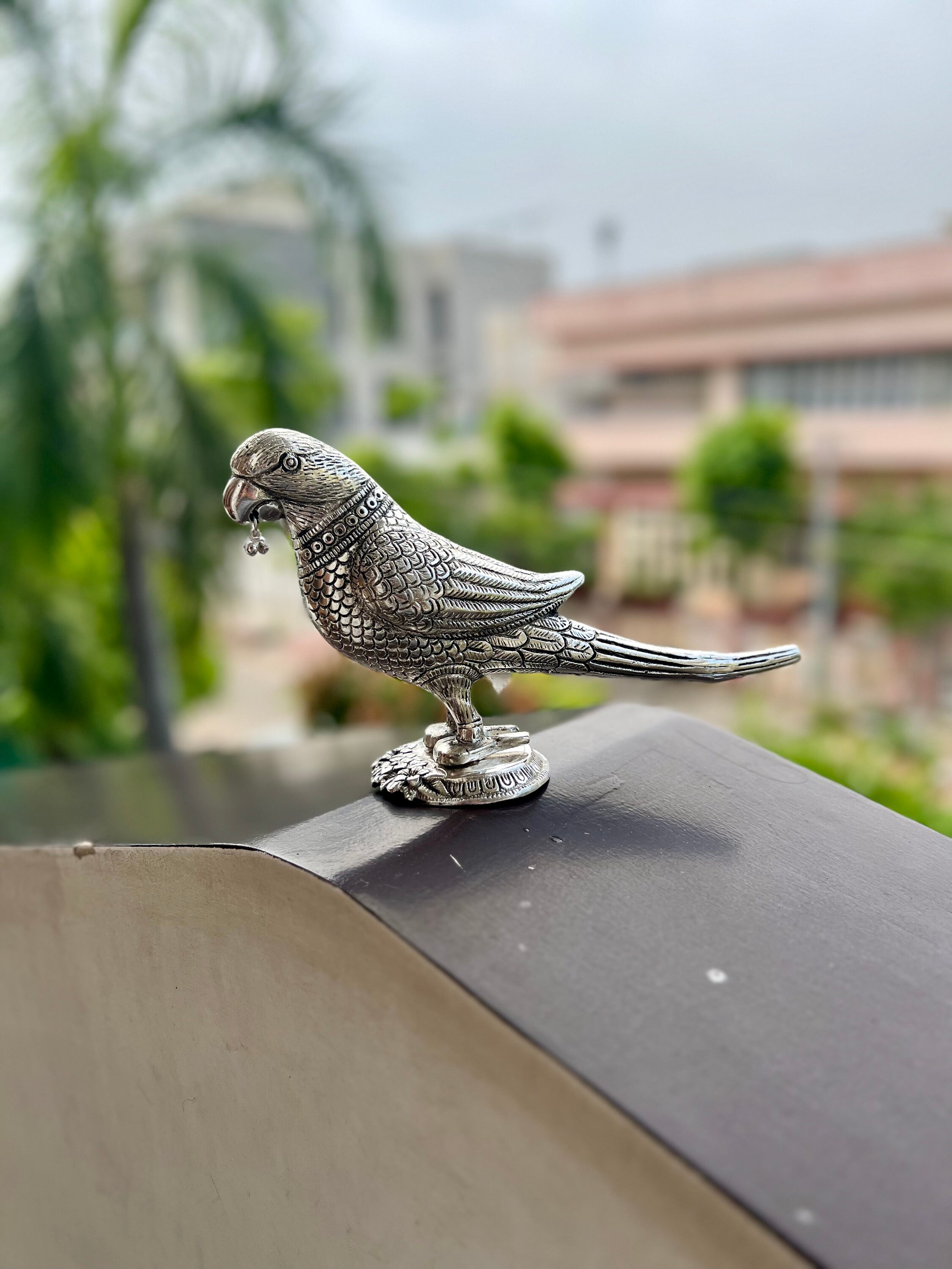 German Silver Parrot Pair: Antique Bird Statue Showpiece, Vintage Home ...