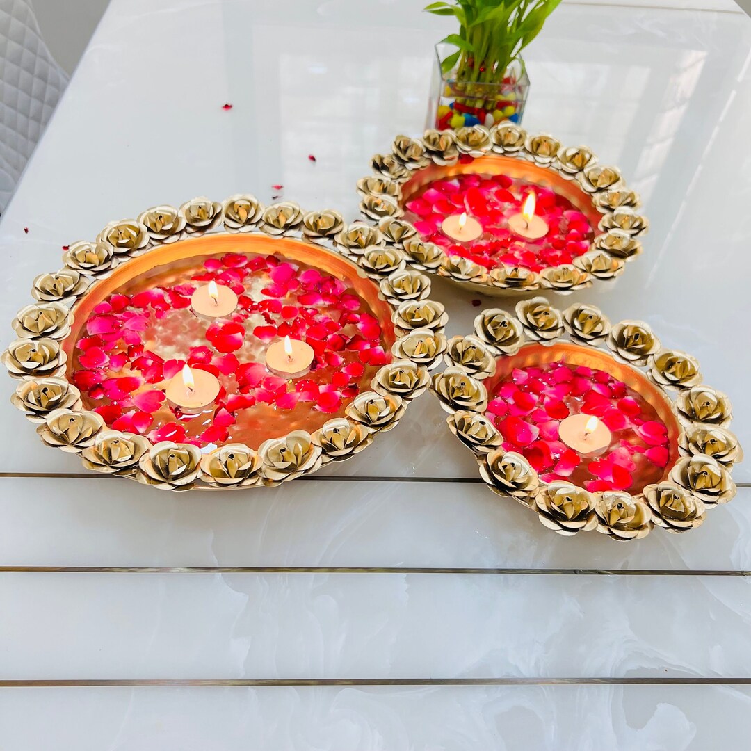 Iron Rose Urli Bowl Set of 3, Urli for Floating Candle Flowers, Diwali ...