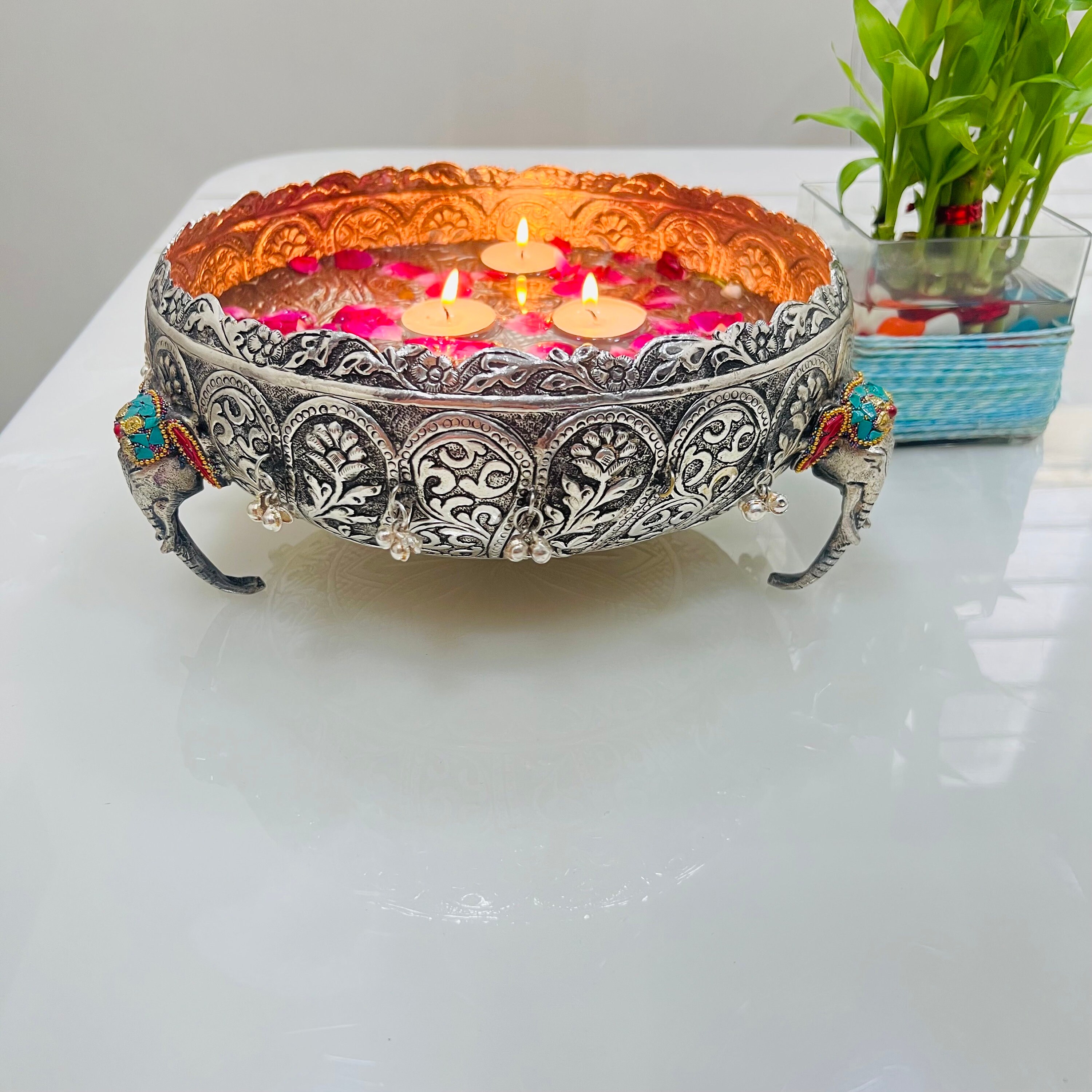 German Silver Elephant Urli Bowl, Urli Decorative Bowl, Traditional ...
