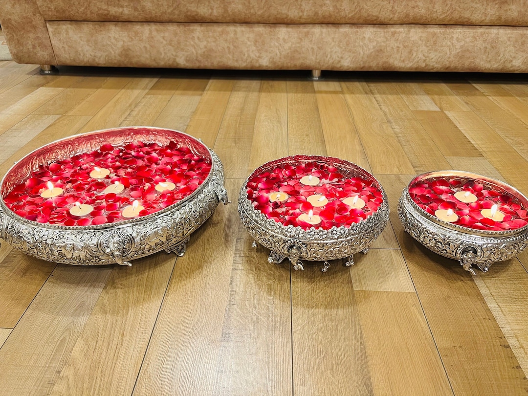 German Silver Urli Bowl Set of 3, Decor for Corner Table, Urli Bowl ...